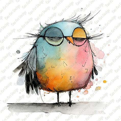 Whimsical Bird Clipart Nursery Art Funny Cartoon Digital Download