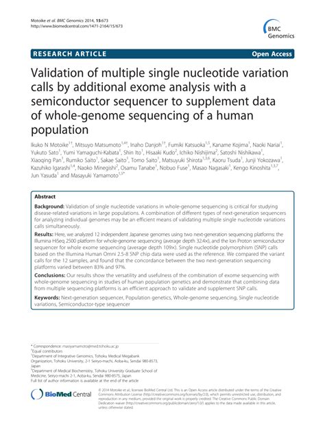 Pdf Validation Of Multiple Single Nucleotide Variation Calls By