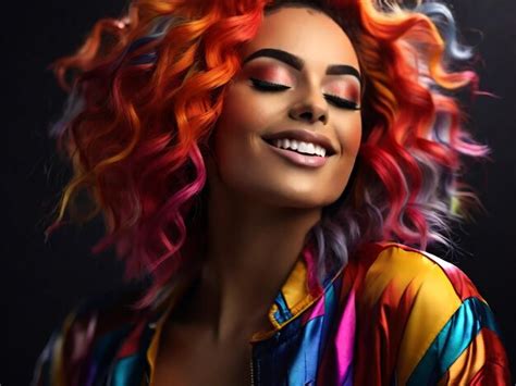 Premium Ai Image A Woman With Colorful Hair Generative Ai