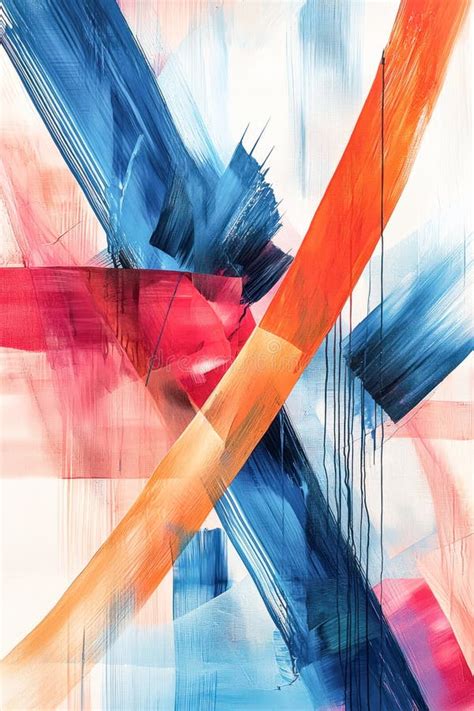 Abstract Illustration With Intersecting Red Blue And Orange Brushstrokes On A Light Textured
