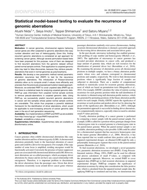 Pdf Statistical Model Based Testing To Evaluate The Recurrence Of Genomic Aberrations
