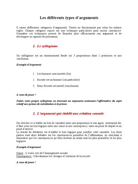 Les Différents Types Dargumentspdf Argumentation Induction Logique