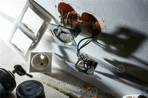 Two Sockets During Installation Without Cover During The Repair Open Wires European Socket