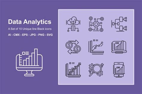 data analytics line black icon set graphic by jm graphics · creative