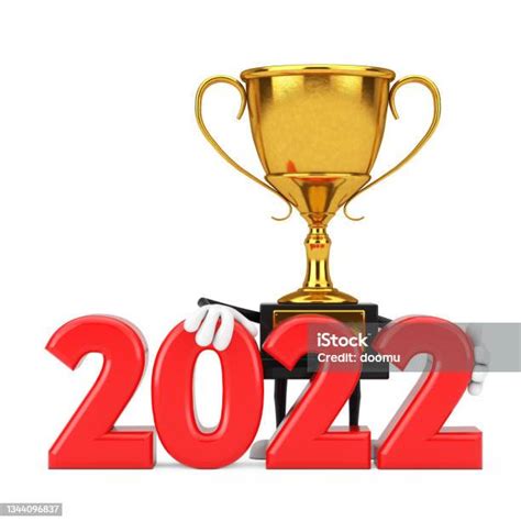 골든 어워드 수상자 트로피 마스코트 인물 캐릭터 2022 년 새해 기호 3d 렌더링 12월에 대한 스톡 사진 및 기타 이미지