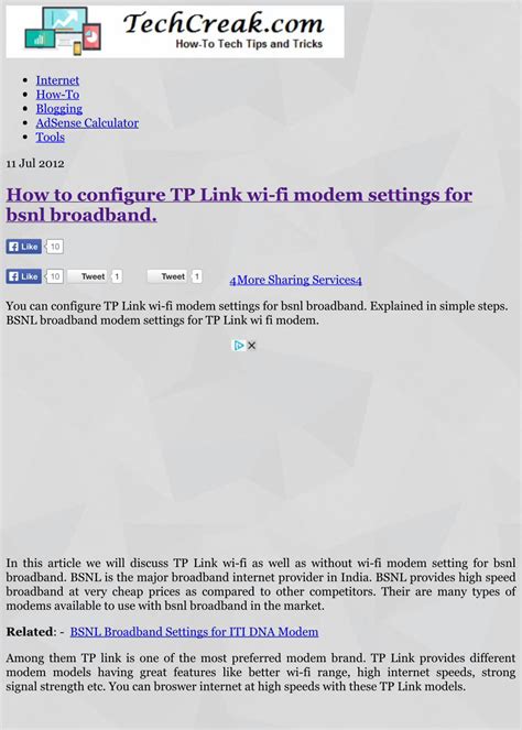 Pdf How To Configure Tp Link Wi Fi Modem Settings For Bsnl Broadband