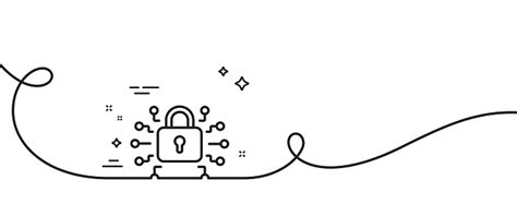 Security Lock Line Icon Cyber Defence Sign Continuous Line With Curl Vector Stock Illustration