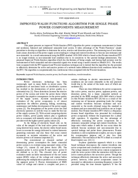 Pdf Improved Walsh Functions Algorithm For Single Phase Power Components Measurement