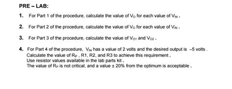 solved pre lab 1 for part 1 of the procedure calculate
