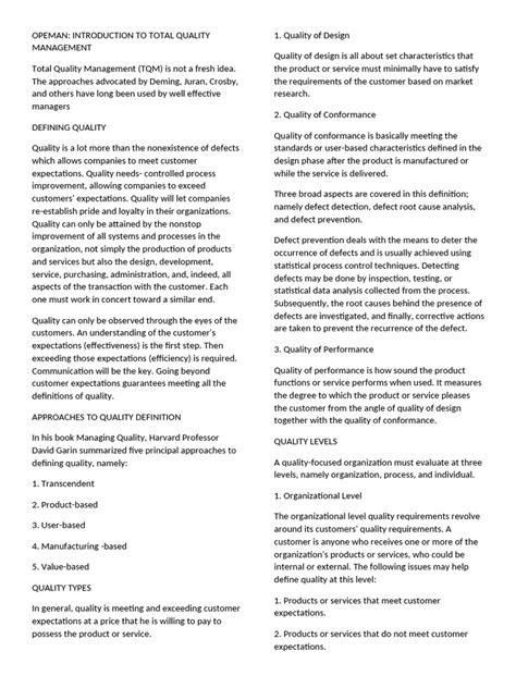 Opeman Lesson 1 Reviewer Pdf Quality Management Performance Appraisal