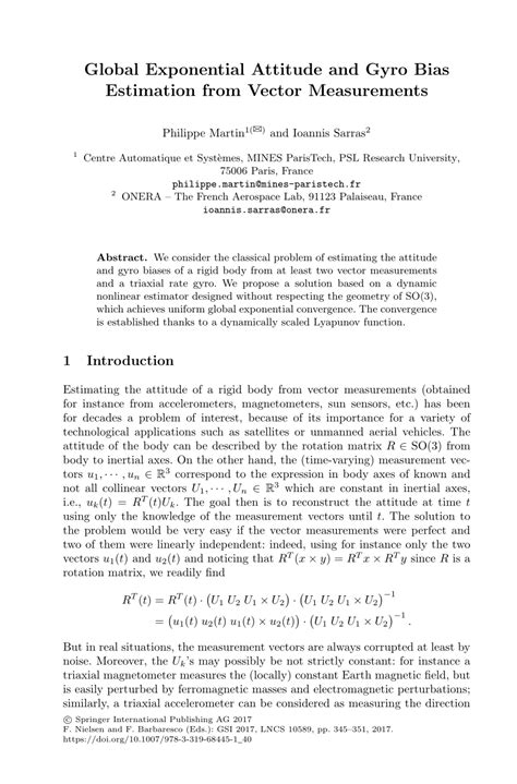Pdf Global Exponential Attitude And Gyro Bias Estimation From Vector Measurements