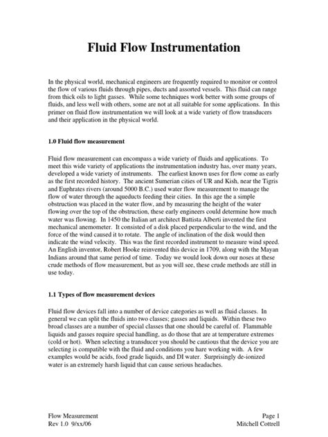 Fluid Flow Pdf Flow Measurement Fluid Dynamics