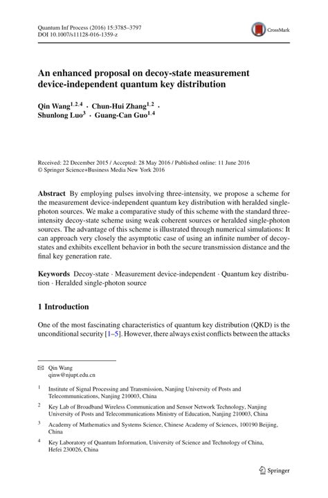 Pdf An Enhanced Proposal On Decoy State Measurement Device Independent Quantum Key Distribution