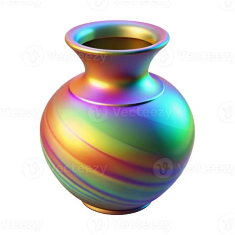 Rainbow Iridescent Vase Render Colorful Glassware Swirl Pattern