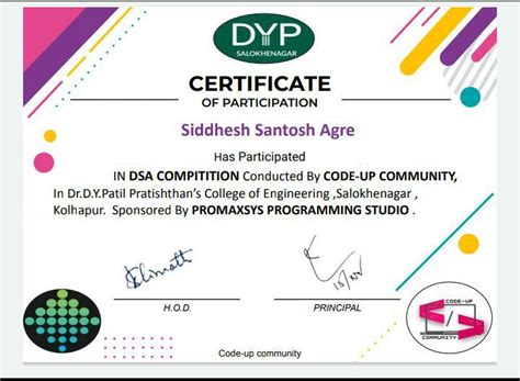 Siddhesh Agre On Linkedin Participants Certificate Of Dsa Compitition
