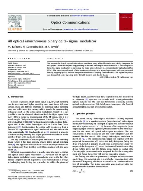 Pdf All Optical Asynchronous Binary Deltasigma Modulator Mohammad