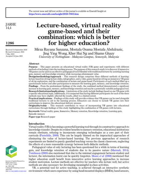 lecture based virtual reality game based and their combination which is