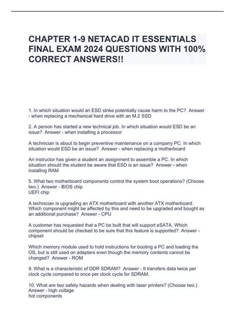 Chapter 1 9 Netacad It Essentials Final Exam 2024 Questions With 100