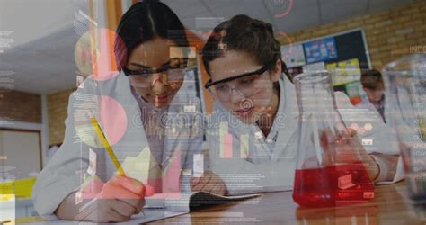 Image Of Digital Interface With Graphs And Data Moving Over Secondary