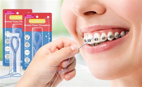 Houselog Dental Floss Threader Deep Clean Floss For Braces Bridges Implants 50