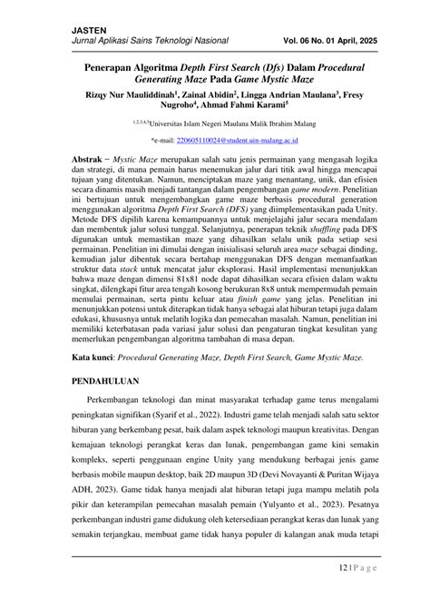 Pdf Penerapan Algoritma Depth First Search Dfs Dalam Procedural