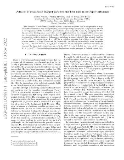 Pdf Diffusion Of Relativistic Charged Particles And Field Lines In Isotropic Turbulence