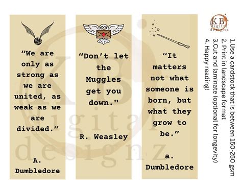 Wizard Quote Digital Bookmarks 2 6 Pack Digital Print Bookmarks