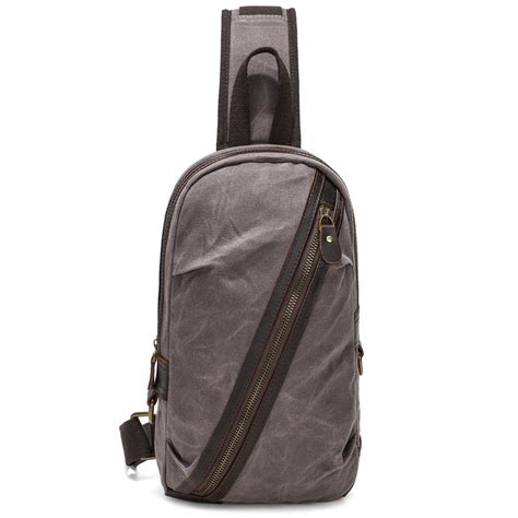 Waxed Canvas Sling Bag With Leather For Men Woosir