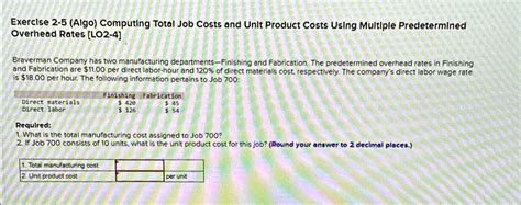 solved exercise 2 5 algo computing total job costs and unit product