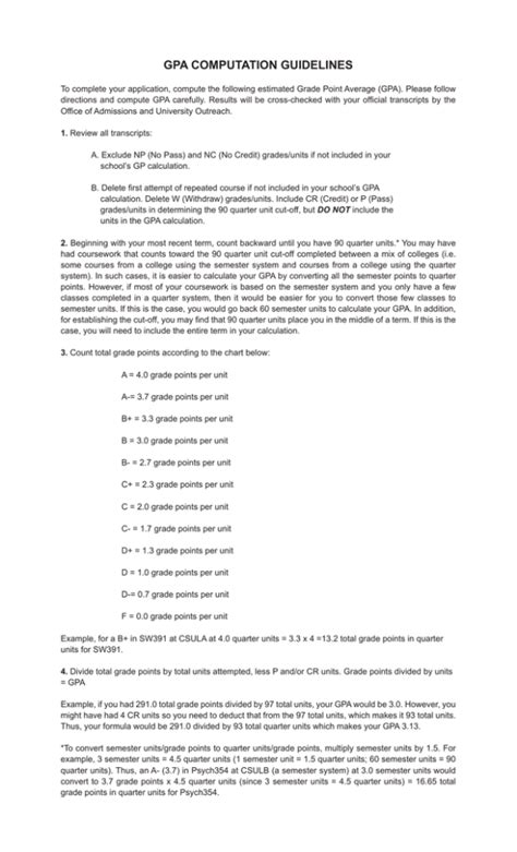 GPA Computation Guidelines