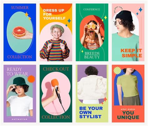 소셜 미디어 스토리에 대한 스타일 및 패션 템플릿 벡터 설정 프리미엄 벡터