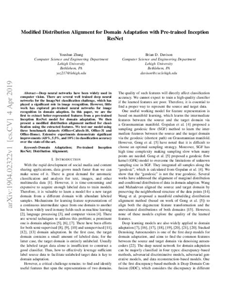 Pdf Modified Distribution Alignment For Domain Adaptation With Pre