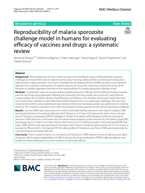 Pdf Reproducibility Of Malaria Sporozoite Challenge Model In Humans