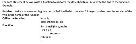 solved for each statement below write a function to perform