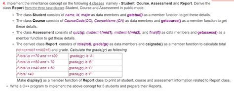 Solved 4 Implement The Inheritance Concept On The Following