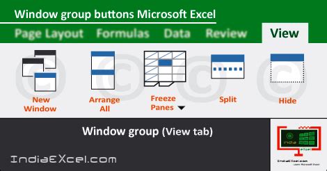 Window Group Buttons Of View Tab In Microsoft Excel 2016