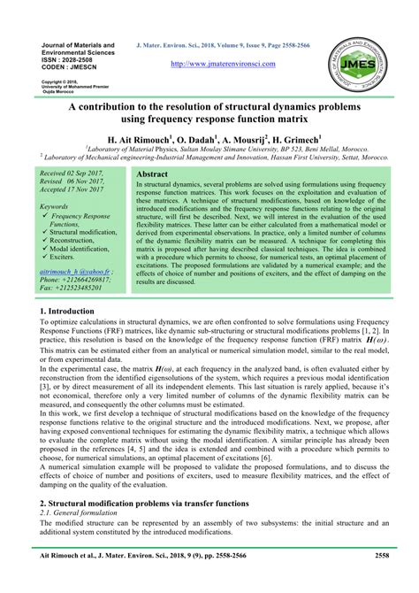 Pdf A Contribution To The Resolution Of Structural Dynamics Problems