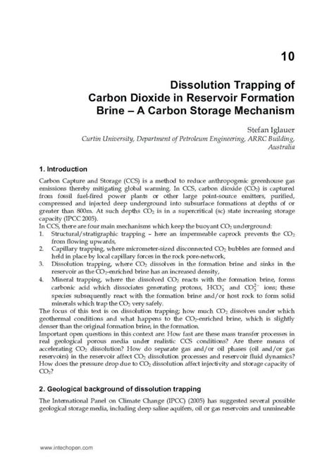 Pdf Dissolution Trapping Of Carbon Dioxide In Reservoir · Content In Oil Or Gas Reservoirs