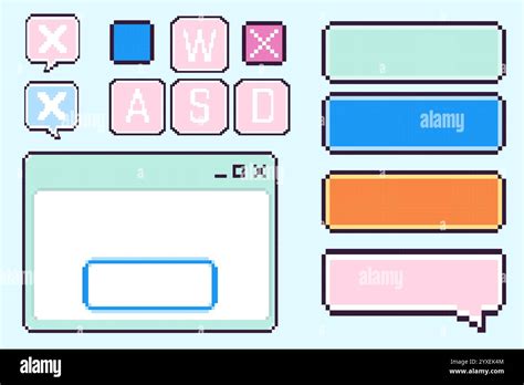 Pixel Game Ui Elements Set Control Keys Wasd Window Frames Speech