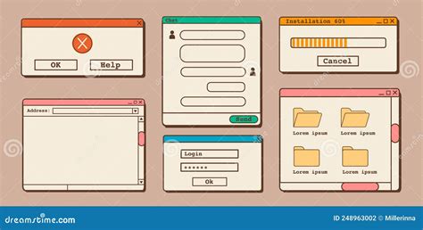 Vector Set Of 90s Old Computer User Interface Elements Nostalgic Retro