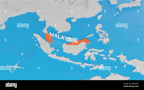 Malaysia Highlighted On A White Simplified 3d World Map Digital 3d