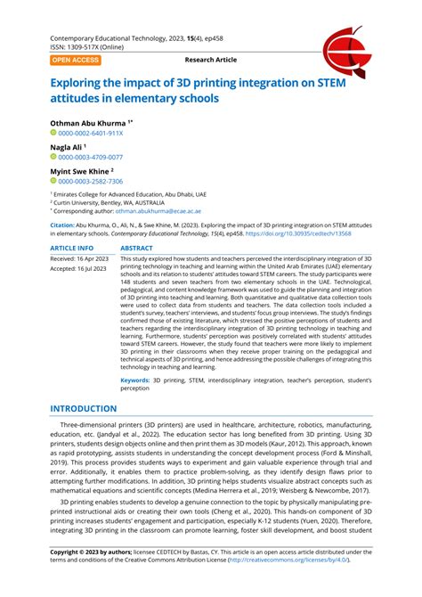 Pdf Exploring The Impact Of 3d Printing Integration On Stem Attitudes