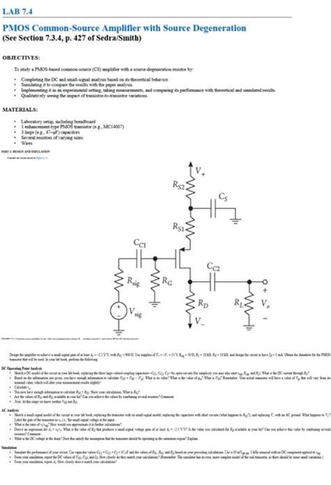 Solved Lab 7 4 Pmos Common Source Amplifier With Source
