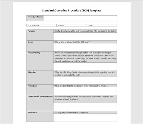 Standard Operating Procedure Standard Operating Procedure Template Business Process