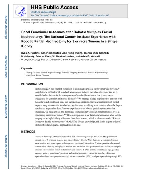 Pdf Renal Functional Outcomes After Robotic Multiplex Partial