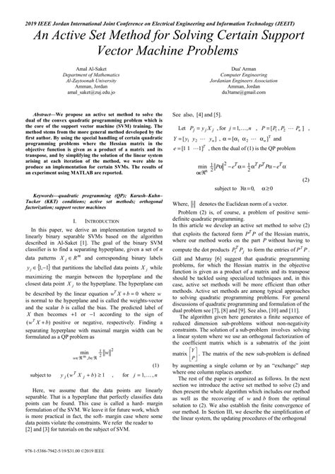 Pdf An Active Set Method For Solving Certain Support Vector Machine