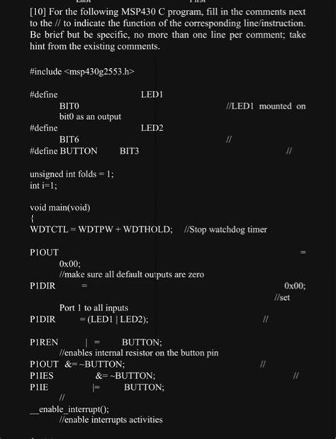 solved [10] for the following msp430 c program fill in the