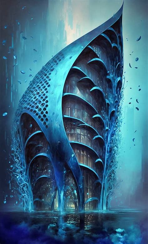 Azul Oscuro Brillante Edificio Futurista Arquitectura Moderna Ambiente Fondo Azul Stock De