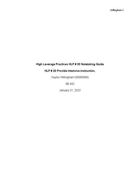 High Leverage Practices Hlp 20 Pdf Evidence Based Medicine