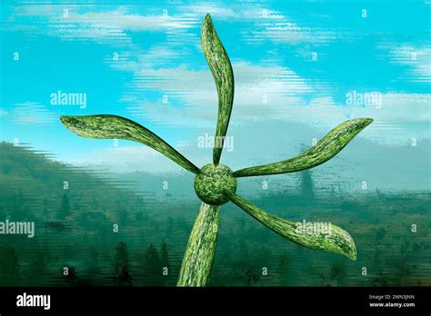 Illustration For Climate Protection Tree As Wind Turbine With Landscape Stock Photo Alamy